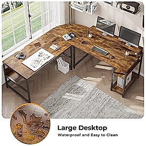 SEDETA L Shaped Desk, 68.9 inches Corner Computer Desk with Monitor Stand Riser, Drafting Drawing Table with Tiltable Desktop, Workstation Study Writing Table Art Desk for Home Office, Rustic Brown