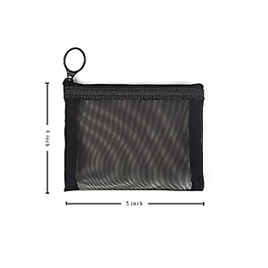 Patu Mini Zipper Mesh Bags, 4" x 5", Size S / A7, 5 Pieces, Beauty Makeup Lipstick Cosmetic Accessories Organizer, Small Travel Kit Storage Pouch, Black