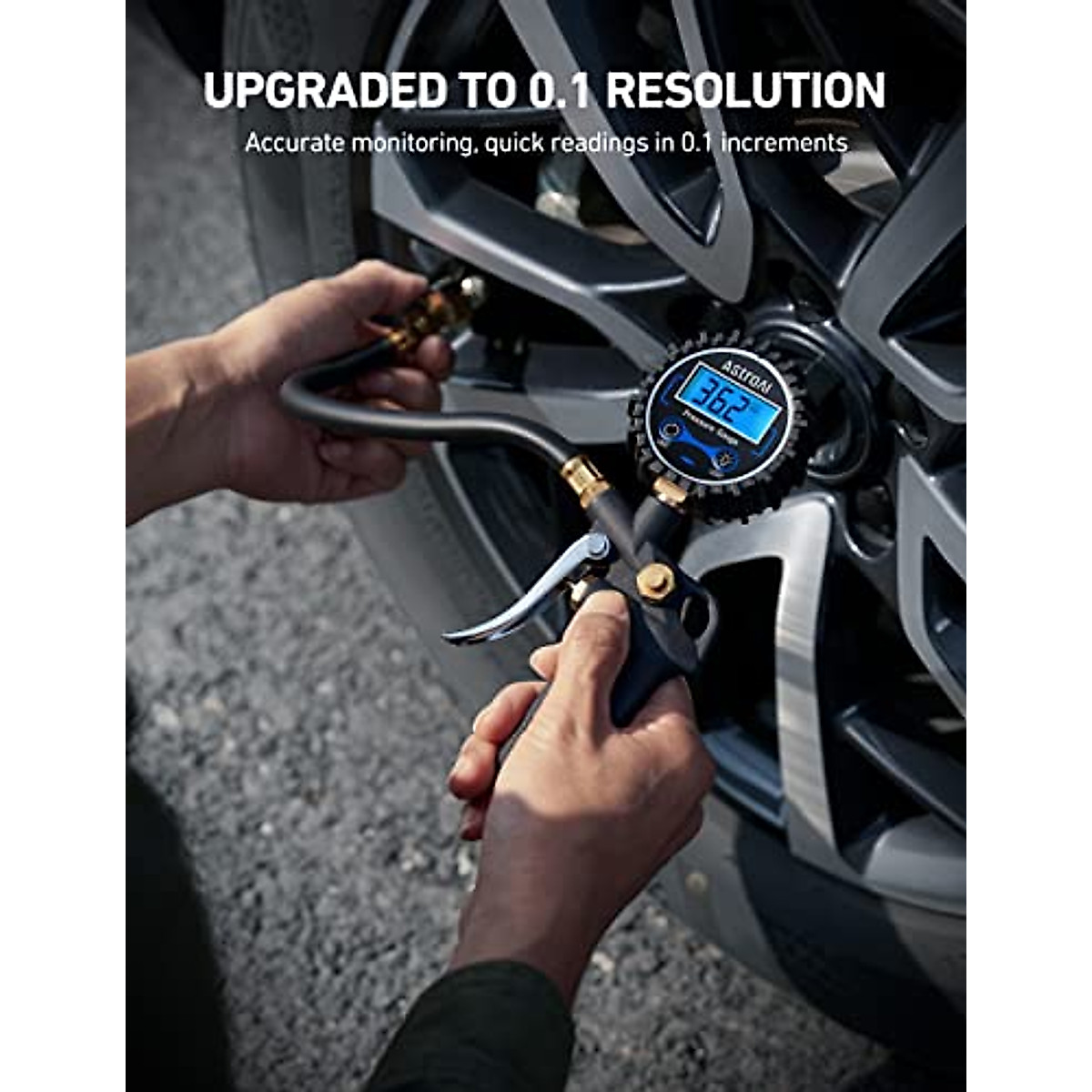 AstroAI Digital Tire Pressure Gauge with Inflator, 250 PSI Air Chuck and Compressor Accessories Heavy Duty with Quick Connect Coupler, 0.1 Display Resolution, Car Accessories for SUV, Truck, RV