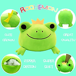 ROCHEMON Cute Frog Plush Stuffed Animal,Soft Frog Plushie Hugging Pillow, Frog Plushie Toy Gift for Kids Toddlers Grils Boys Children Green Frog 14 inch