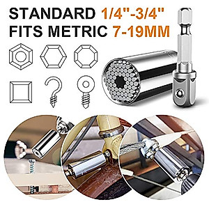 Super Universal Socket Tools Gifts for Men - Christmas Stocking Stuffers for Men Socket Set with Power Drill Adapter Grip Socket Cool Gadgets for Men Birthday Gifts for Dad Men Women Husband (7-19mm)