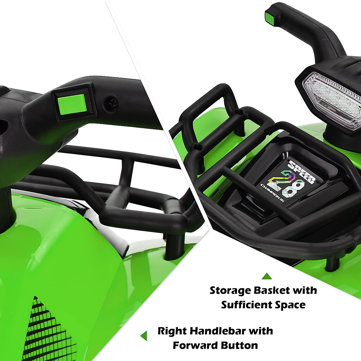 HONEY JOY Kids ATV, 4 Wheeler Battery Powered Toddler Quad with Front Storage Basket, Horn, Music, LED Lights, Footrest, Electric Car for Kids, 6V Ride On Toys for Boys Girls(Green)