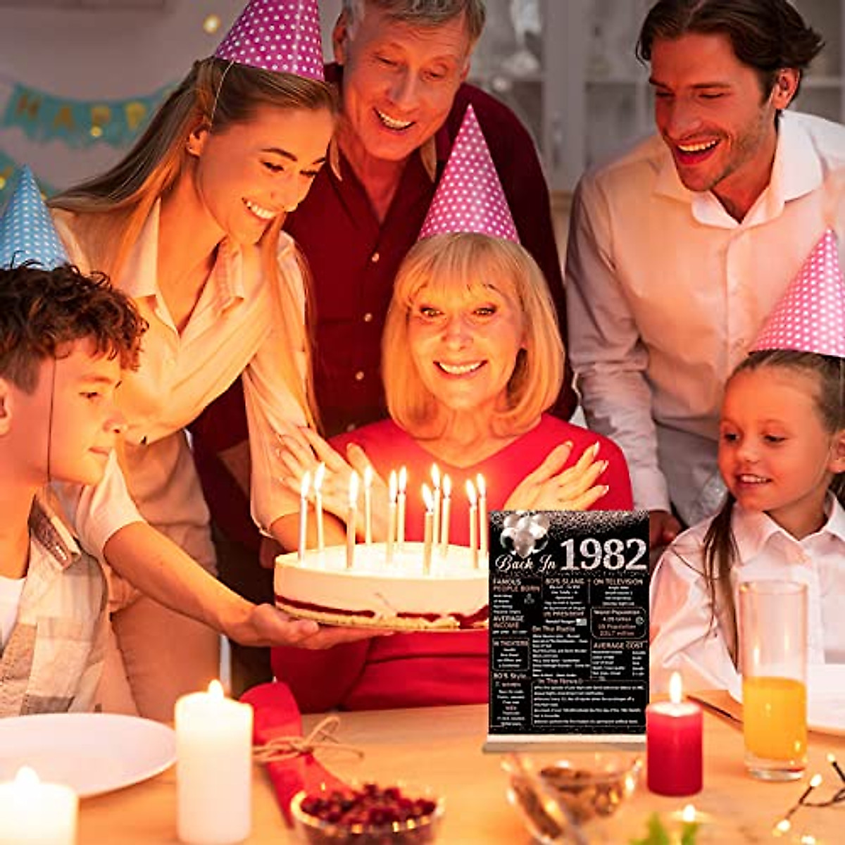 Vlipoeasn 41st Birthday Anniversary Table Decoration 1982 Poster for Women, Rose Gold Back in 1982 Acrylic Table Sign with Wooden Stand, 41 Year Old Birthday Party Centerpieces Gift Supplies