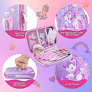 LiYiQ Pencil Case For Girls Boys,Kids Cute Pencil Case Pink Pencil Pouch for Kids,Pens Erasers Non- Sharpening Stackable Pencils Sticky Notes Stickers, Back to School Gifts (Unicorn)