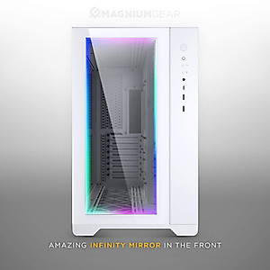 MagniumGear (MG-NE620QI_DWT02) NEO Qube 2 IM, Dual Chamber ATX Mid-Tower, Digital-RGB Infinity Mirror Front Panel, Front I/O USB Type C, Tempered Glass Panels, White