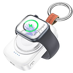 CKFN Portable Wireless Charger for Apple Watch, 1800mAh Power Bank Smart Keychain Gift with 4 LED Indicators, Magnetic iWatch Charger for Apple Watch Series 8,7,6,5,4,3,2,SE/Nike+/Hermes (White)