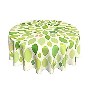 Round Tablecloth 60 Inch Spring Boho Leaves Decorative Table Cloth with Dust-Proof Wrinkle Stain-Resistant Tablecloths Decor for Home Kitchen Dining Picnic Party Indoor Outdoor
