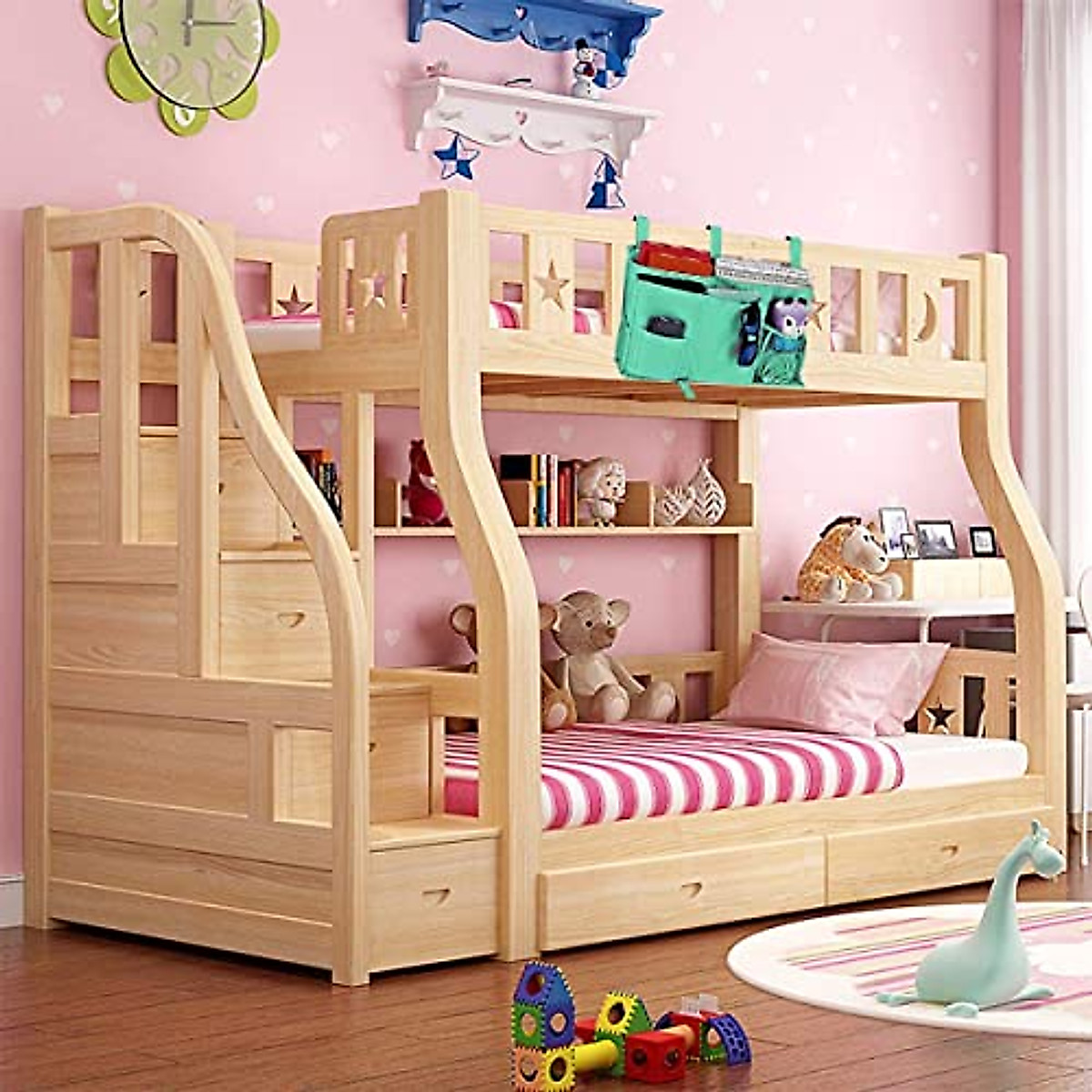 FUNYU Bedside Storage Caddy, Hanging Storage Organizer Bag with 8 Pockets for Bunk Dorm Rooms, Hospital Bed Rails, Baby Bed, Camp (Green)