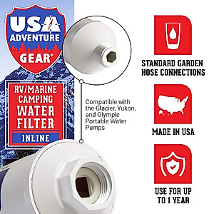 USA Adventure Gear 3-Stage RV/Marine XXL Inline Water Filter | Last 4X Longer | Filters Chemicals, Metals | Made in The USA