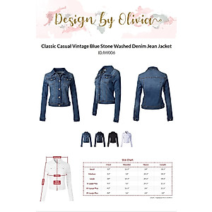 Design by Olivia Women's Classic/Destroyed Vintage Washed Long Sleeve Denim Jean Jacket Medium Denim L