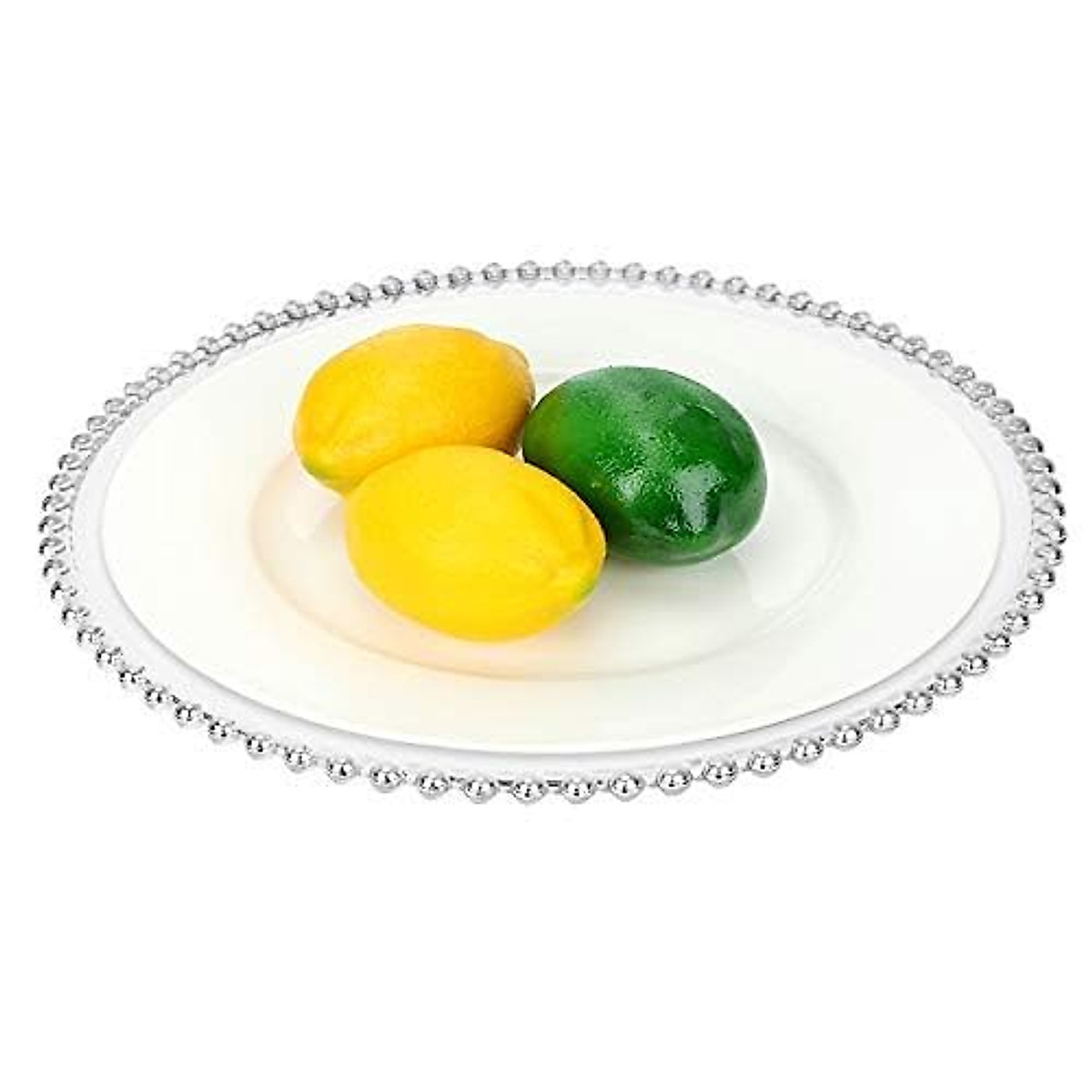USA Party Flower Elegant Clear Acrylic Charger Plate with Bead Rim, Set of 12 (12.5 inch) (Silver)
