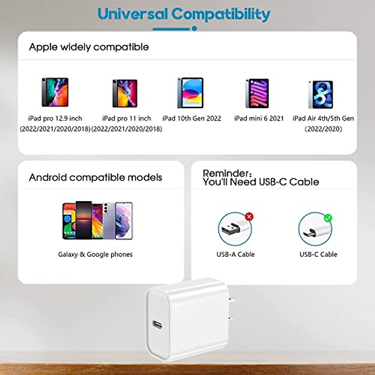 USB C iPad Fast Charger for Apple iPad 10th,iPad Pro 12.9/11 in 2022/2021/2020/2018,iPad Air 4th/5th Gen,iPad Mini 6th Generation,iPad Wall Fast Charger Block with Extra Long 10FT USB C to C Cable