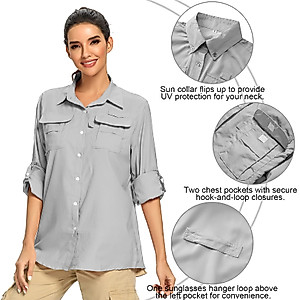Jessie Kidden Women's UPF 50+ UV Sun Protection Safari Shirt, Long Sleeve Outdoor Cool Quick Dry Fishing Hiking Gardening Shirts (5055 Grey M)