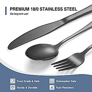 48-Piece Black Silverware Set with Steak Knives, AIVIKI Black Flatware Set for 8, Stainless Steel Cutlery Set, Tableware Utensils Includes Spoons Forks Knives for Home, Kitchen, Restaurant