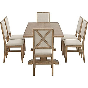 Crosley Furniture Joanna 7-Piece Dining Set with Table and 6 Upholstered Back Chairs, Rustic Brown/Creme