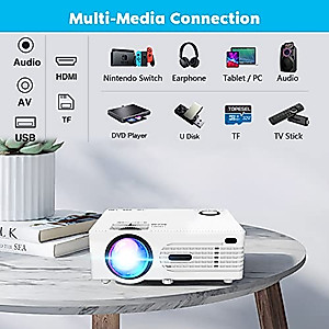 Mini Projector, Aokang 7500 Lumens HD Portable Projector 1080P Full HD Supported, Movie Projector Compatible with Smartphone & Tablet TV Stick Laptop HDMI USB AV, White