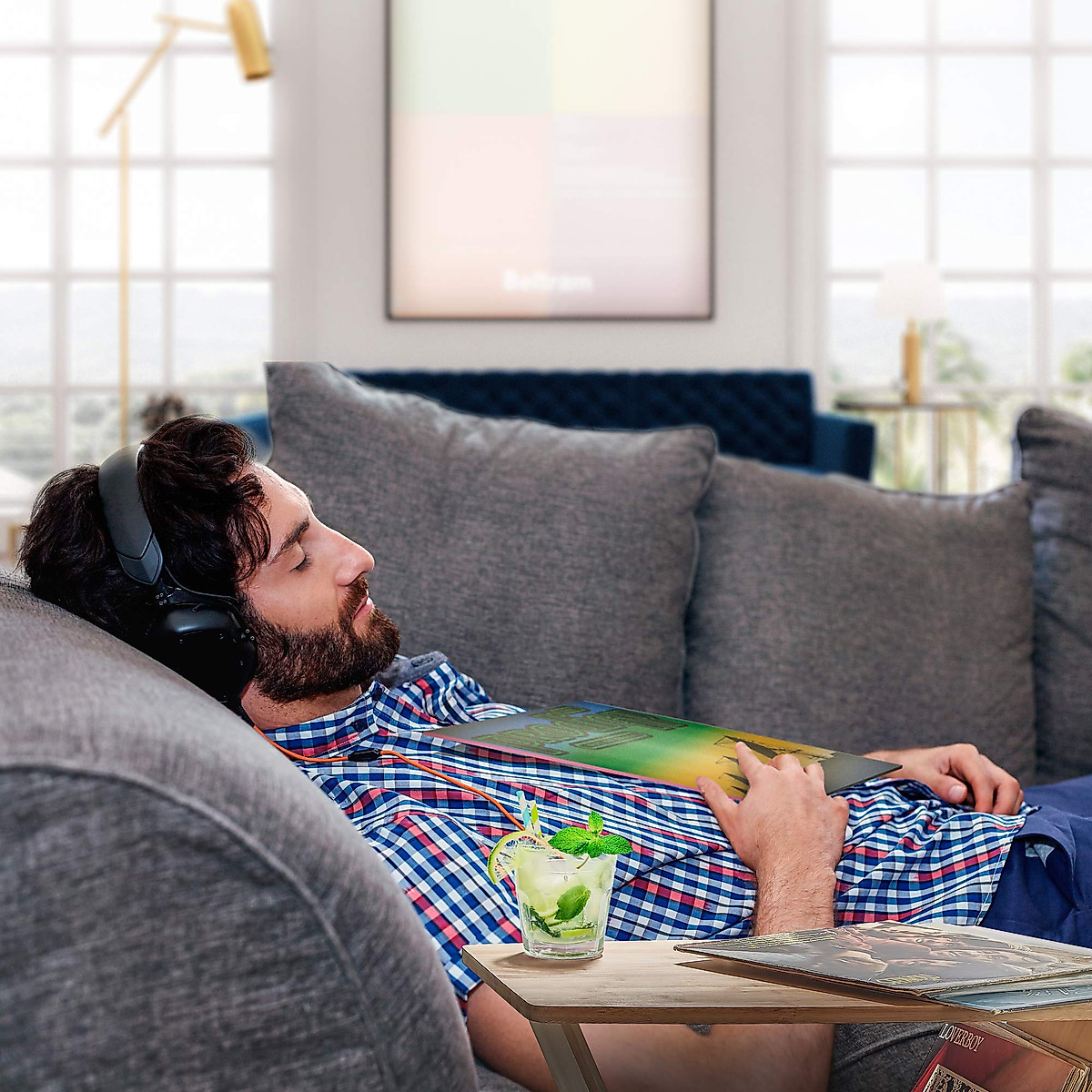 TunePhonik Bamboo LP Record Holder w/Turntable Display Shelf to Stack and Organize 45s/7”and 33s/12” Vinyl Albums