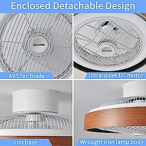 XuanDe Ceiling Fans with Lights and Remote Quiet, 20" Enclosed Ceiling Fan Modern Low Profile DC Motor 6 Gear Wind Speeds 3 Colors Stepless Dimming for Bedroom, Living Room-Walnut wood color