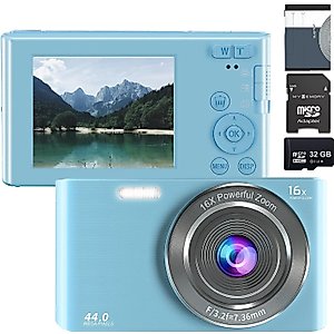 eDealz 44MP Digital Camera Compact Point and Shoot Camera with 32GB SD Card, 16X Digital Zoom, Kids Camera 2.4 Inch Screen, Vlogging Camera for Teens Students Boys Girls Seniors (Blue)