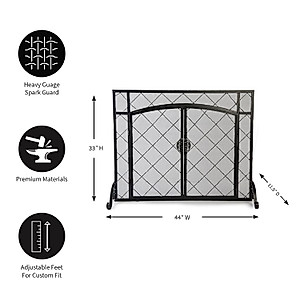 Plow & Hearth Metal Fireplace Screen Celtic Knot Pewter | 44" W x 33" H | Flatguard | Spark Guard Indoor Grate | Iron Fire Place Cover | Wood Burning Stove Decorative Accessories
