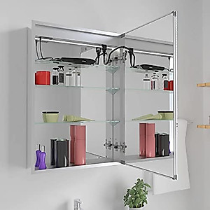 CIETÖ 20 Inch Medicine Cabinets with Lights and Mirrors, Recessed or Surface Mount, 3-Color Light Dimmable, Frameless, Smart Time and Temp Display, Defogger, Right Hinge