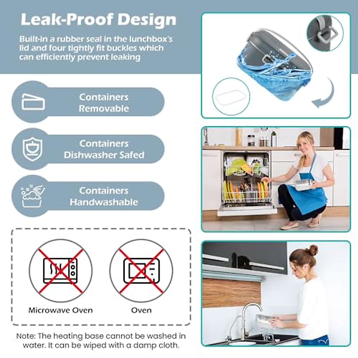 PHIWILLS 100W Electric Lunch Box, 1.8L Container with PP Lid, 12V/24V/110V Food Warmer Heater for Car/Truck/Work, Heated Lunchbox with 0.45L Compartment, Stainless Steel Spoon & Fork, Insulated Bag