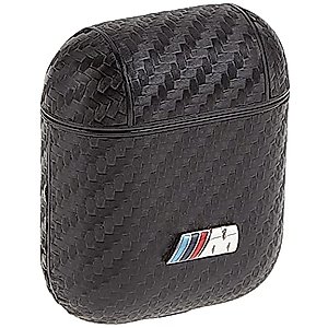 BMW AIRPODS CASE Cover CASE PU Leather Carbon Fiber M Metal Logo - AIRPODS 1/2 Black