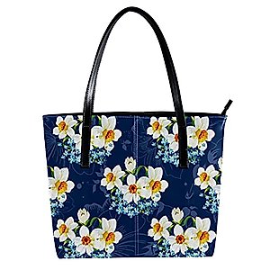 Leather Handbag for Women, Tote Bag Shoulder Hobo Bags for Dating Shopping Daily Purses Daffodils Flower