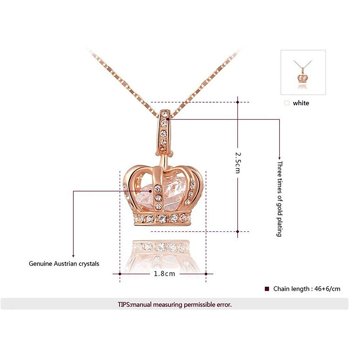 TIDOO Crown Jewelry Womens Queen and Pendant Necklace 3 Lays Rose Gold/Platinum Plated With Austrain Crystals