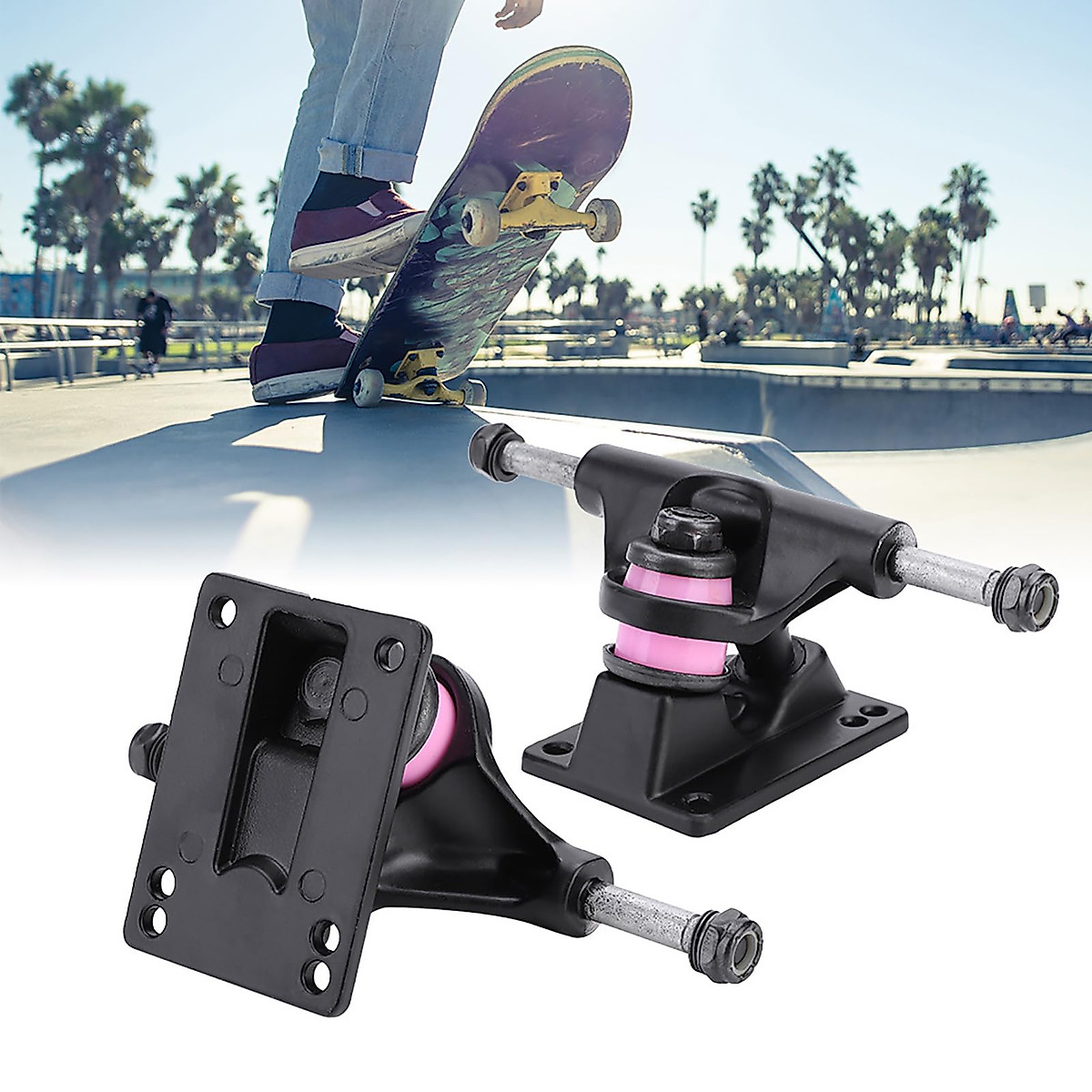 2pcs Skateboard Truck Independent Skateboard Aluminum Metal Alloy Skateboard Trucks 3.25inch Wheels(Black)