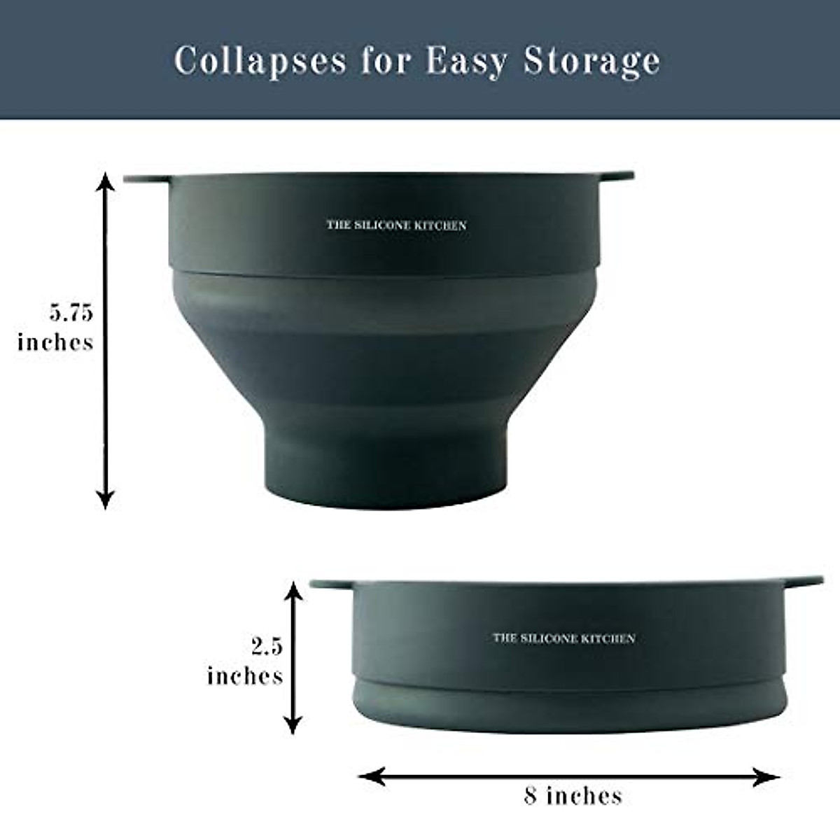 The Silicone Kitchen Silicone Microwave Popcorn Maker - Collapsible Bowl, Non-Toxic, Dishwasher Safe (Dark Blue)