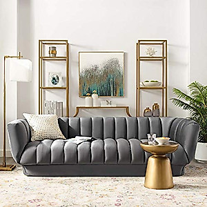 Modway Sofa Entertain Vertical Channel Tufted Performance Velvet Couch in Gray