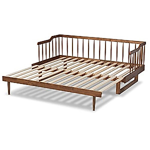 Baxton Studio Muriel Modern and Transitional Walnut Brown Finished Wood Expandable Twin Size to King Size Spindle Daybed