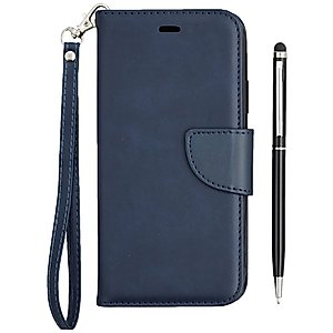 Glow Co, Ltd. 406-1-04 iPhone 11 Notebook Type Case with Strap, Navy, Tempered Glass & Stylus Pen