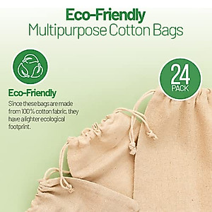 Greenmile 24 Pieces Organic Cotton Muslin Bags 4x6 Inch - Small Bulk Muslin Bags With Drawstring - Cloth Drawstring Bags for DIY Craft, Home Decor, Spices, Tea, Gift Sachet, Soap, Candy, Party Favours