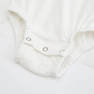 O2 BABY Organic Cotton Baby Girl Long Sleeve Ruffle Romper Tulle Dress Jumpsuit with Headband Outfit Set（0-3 Months, Ivory）