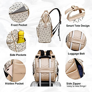 Refutuna Laptop Backpack, 15.6 Inch Work Backpack for Women, Nurse Bag, Teacher Bag, College School Laptop Bookbag, Waterproof Anti-theft Travel Business Backpack (Beige)