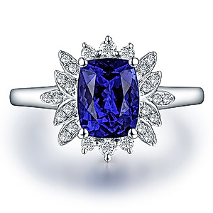 Lanmi 14K White Gold AAA Natural Blue Tanzanite Diamonds Rings Engagement Wedding Band for Women