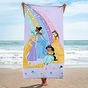 Jay Franco Disney Princess Rainbow Bath/Pool/Beach Towel - Super Soft & Absorbent Fade Resistant Cotton Towel Features Belle, Rapunzel, Jasmine, & Tiana - Measures 28 x 58 inches