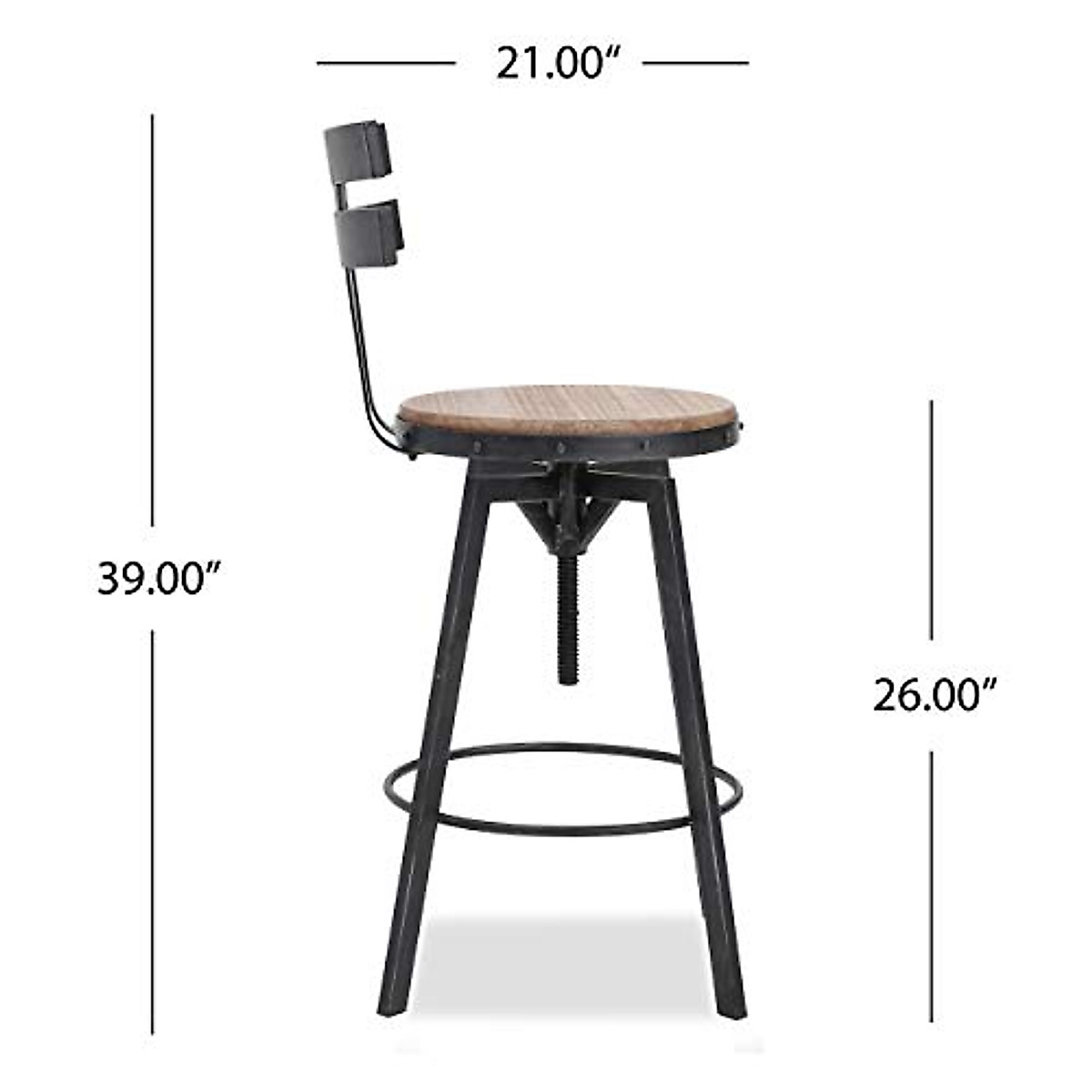 Christopher Knight Home Alanis Firwood Barstool, 39", Black Brush Silver