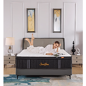 Soulfea King Size Mattress,14 Inch Memory Foam Hybrid Black King Mattresses,Pocket Spring King Mattress in a Box for Sleep Supportive Pressure Relief,Medium Firm King Mattress.