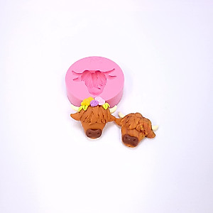 Highland cow head highland cattle farm Multi Project Silicone Mold DIY polymer clay molds resin molds (Only head & flowers) NC085AB