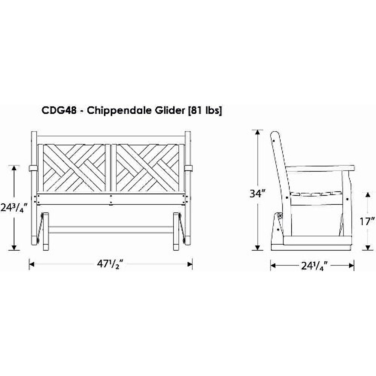 POLYWOOD CDG48BL Chippendale Glider, Black
