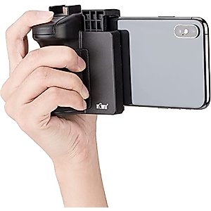 KIWIFOTOS Phone Tripod Mount, Phone Camera Grip Handle Holder with Detachable Bluetooth Shutter Remote Control and Cold Shoe Adapter for iPhone Samsung Smartphone Selfie Vlog Video Shooting-Black