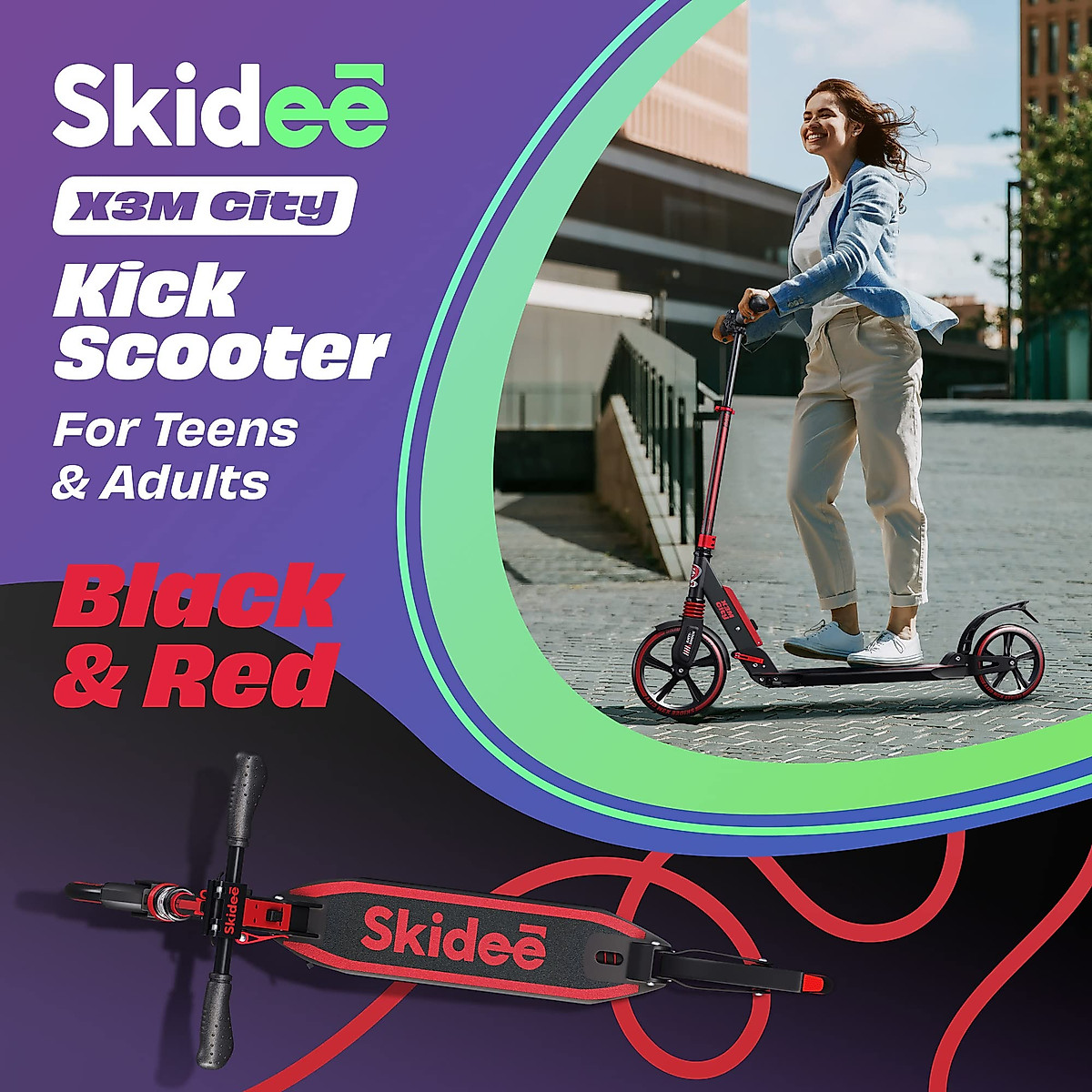 Scooter for Kids Ages 6-12 - Scooters for Teens 12 Years and Up - Adult Scooter with Anti-Shock Suspension - Scooter for Kids 8 Years and Up with 4 Adjustment Levels Handlebar Up to 41 Inches High