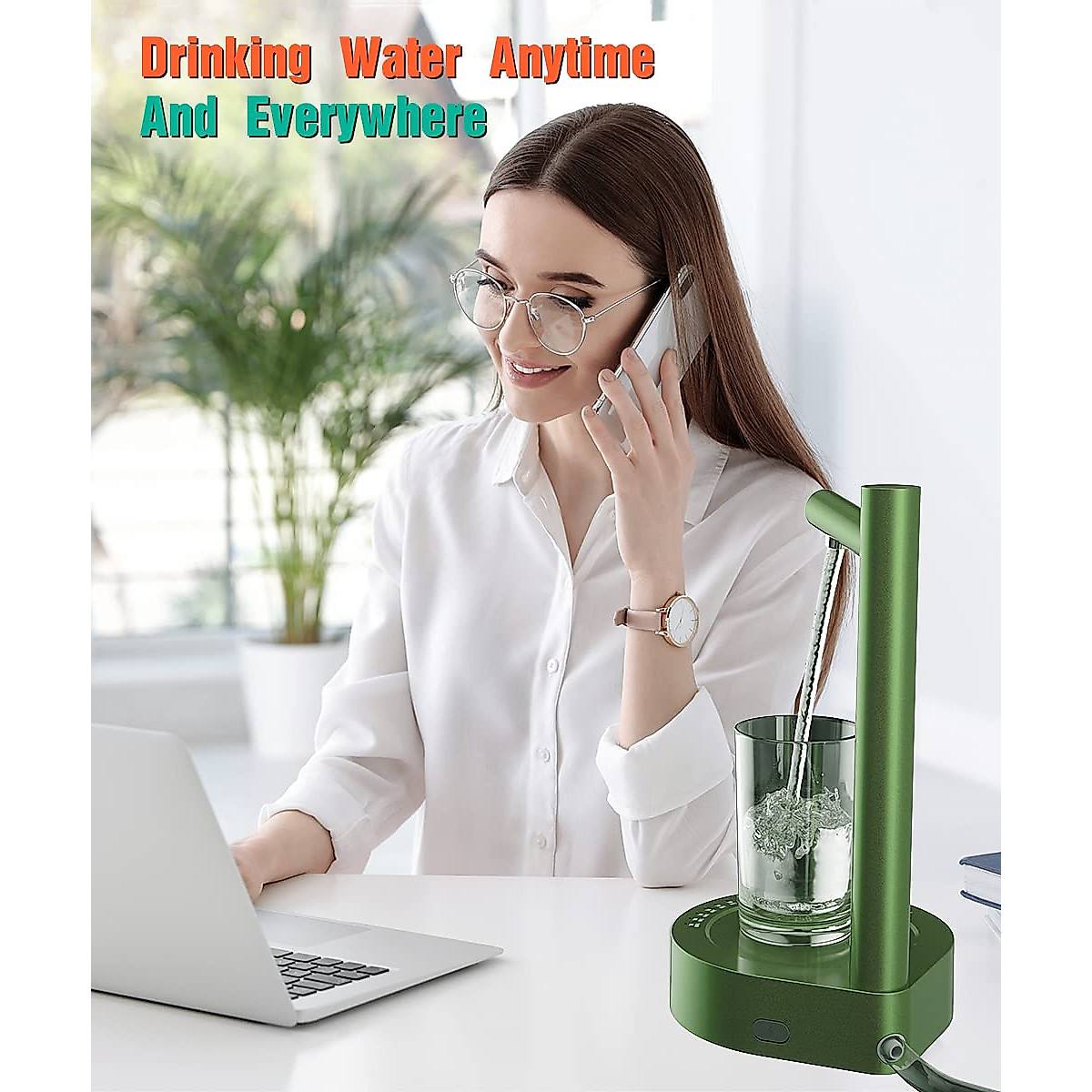 Green Portable Desktop Water Pump for 5 Gallon Bottle - Bedside Dispenser for Home, Office, Outdoor