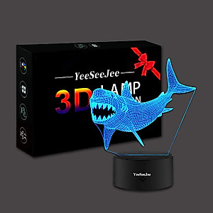 YeeSeeJee Shark Toys,Shark Night Light with 7 Colors Adjustable Timer Remote Control Shark Toys for Boys Birthday Gifts for Girls Age 5 6 7 8 9 Year Old Boys Gifts (Shark 7CB)