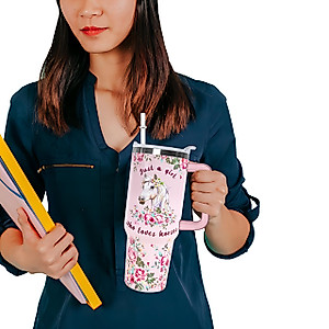 Omezin 40 Oz Horse Tumbler With Handle - 40oz Double Insulated Travel Coffee Mug With Lid and Straw - Horse Lover Gifts for Women