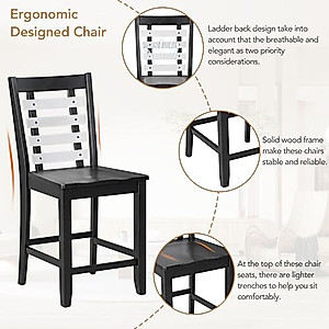 Aiuyesuo Rustic 5-Piece Dining Table Set with Faux Marble Tabletop, Rectangle Dining Table with Storage Cabinet and Drawer, Solid Wood Counter Height Table Set for Dining Room Kitchen (Black-SGH05)