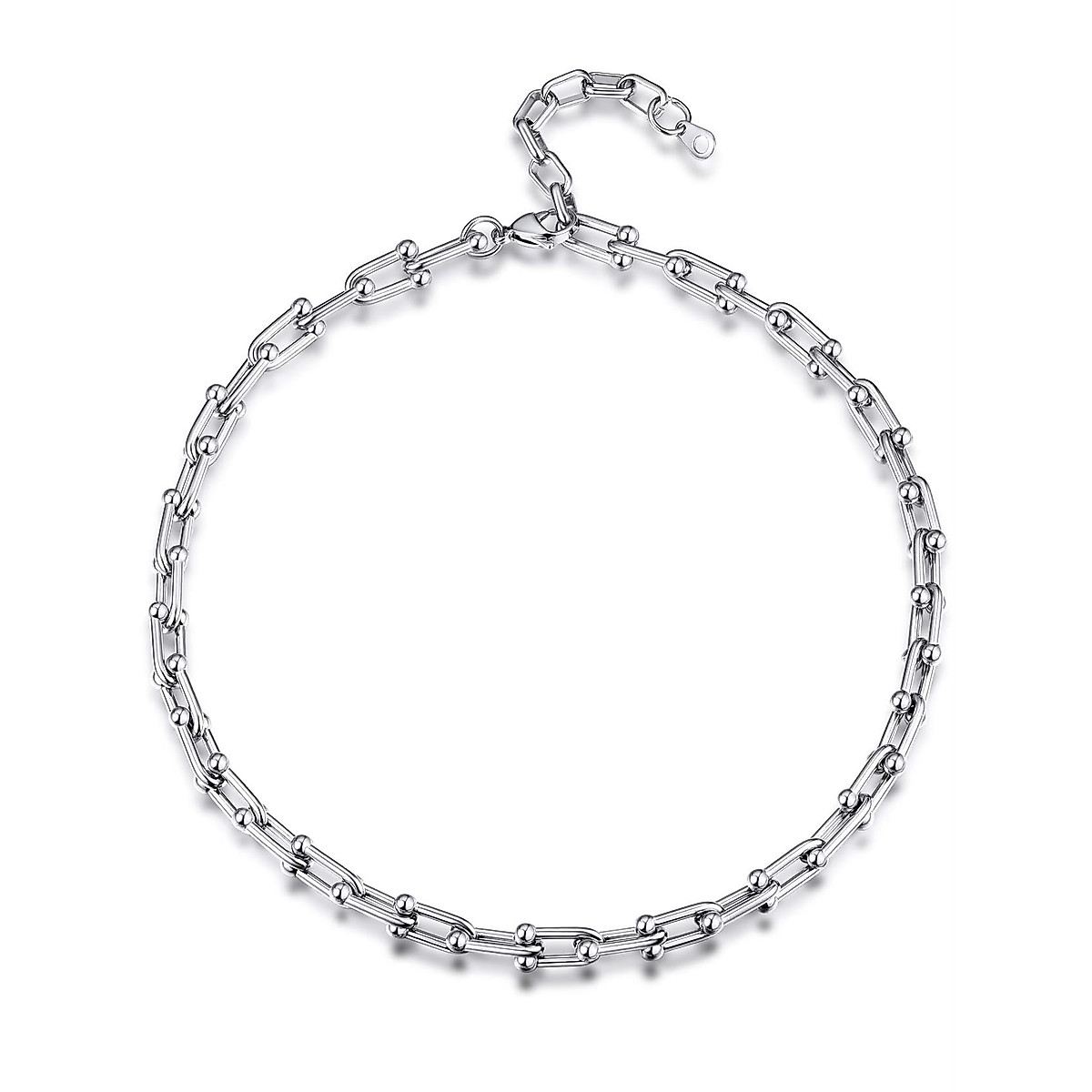 KeyStyle Paperclip Chain Necklace for Women, Stainless Steel Bamboo Link Choker Chains Paper Clip Necklaces for Rapper (16 Inches + 2 Inches)